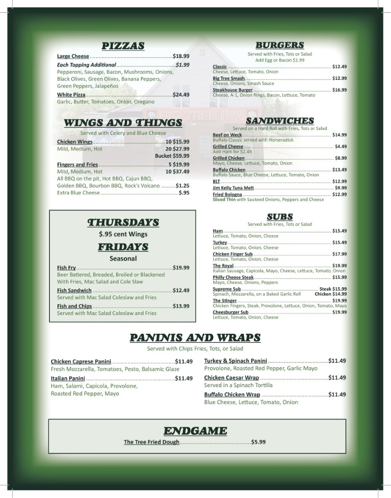 Menu - Big Tree Inn Buffalo